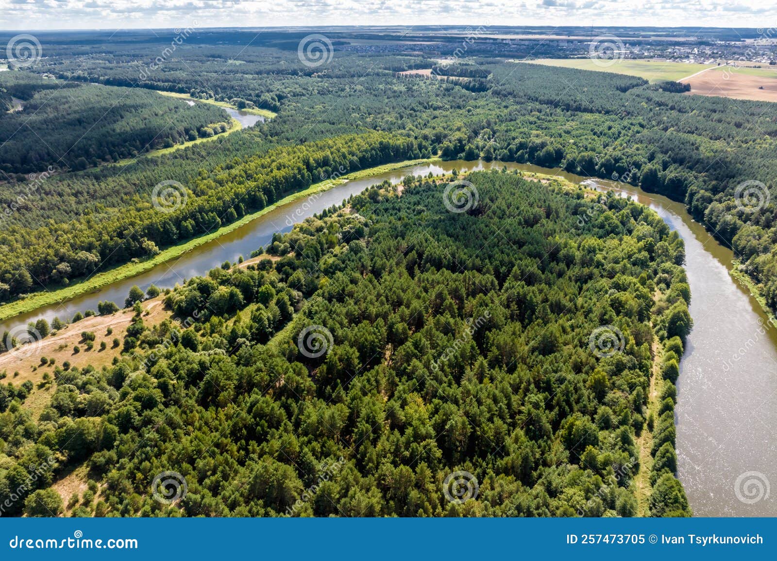 Panoramic View from a High Altitude of a Meandering River in the Forest ...