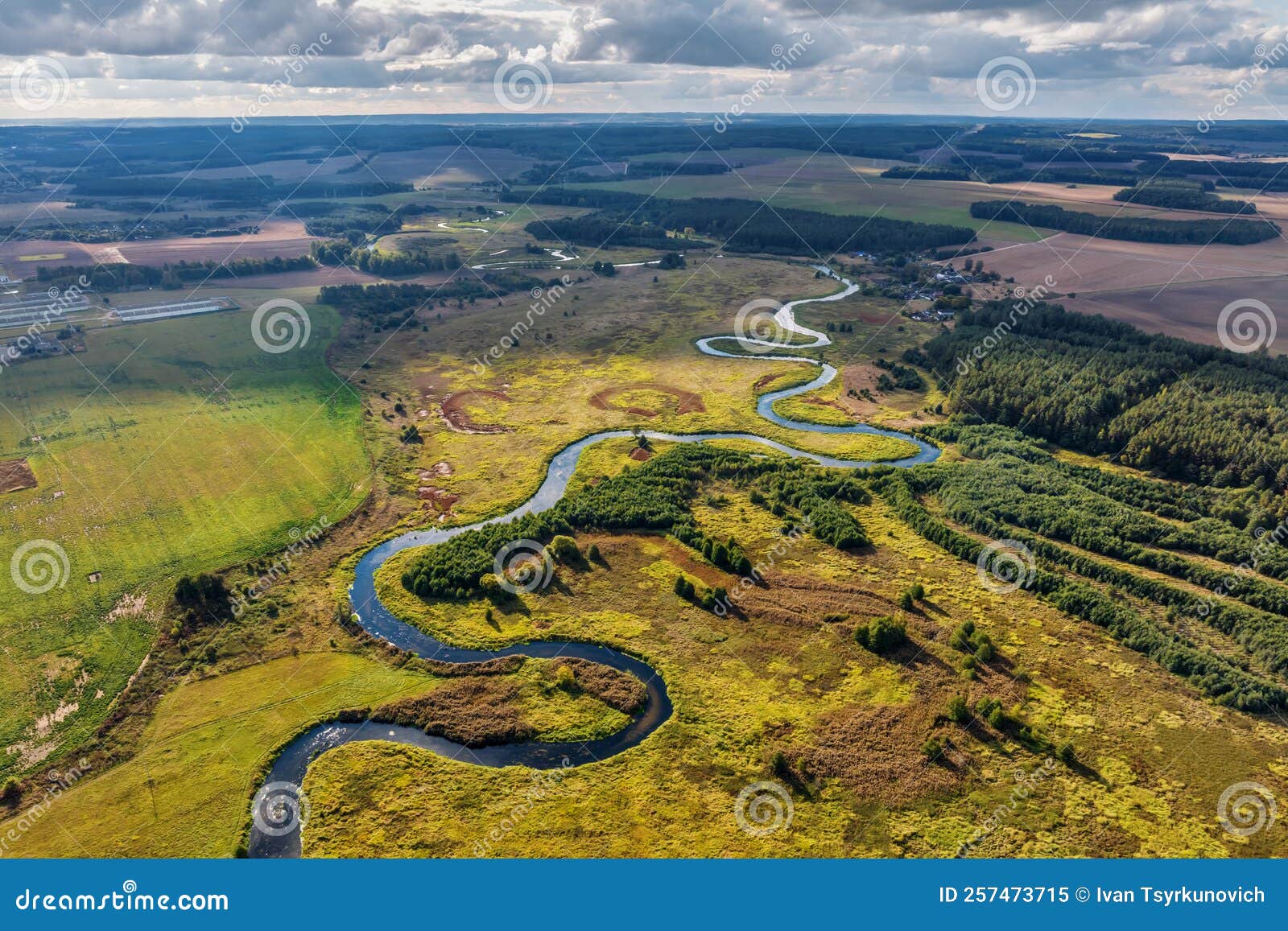 Panoramic View from a High Altitude of a Meandering River in the Forest ...