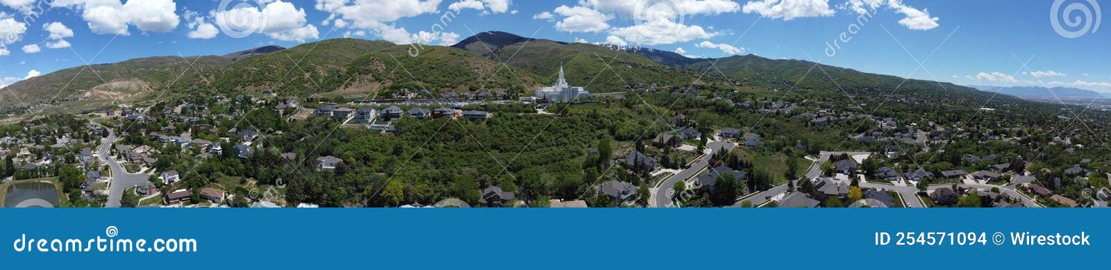 Panoramic View of a Hill with Trees and Houses Stock Photo - Image of ...