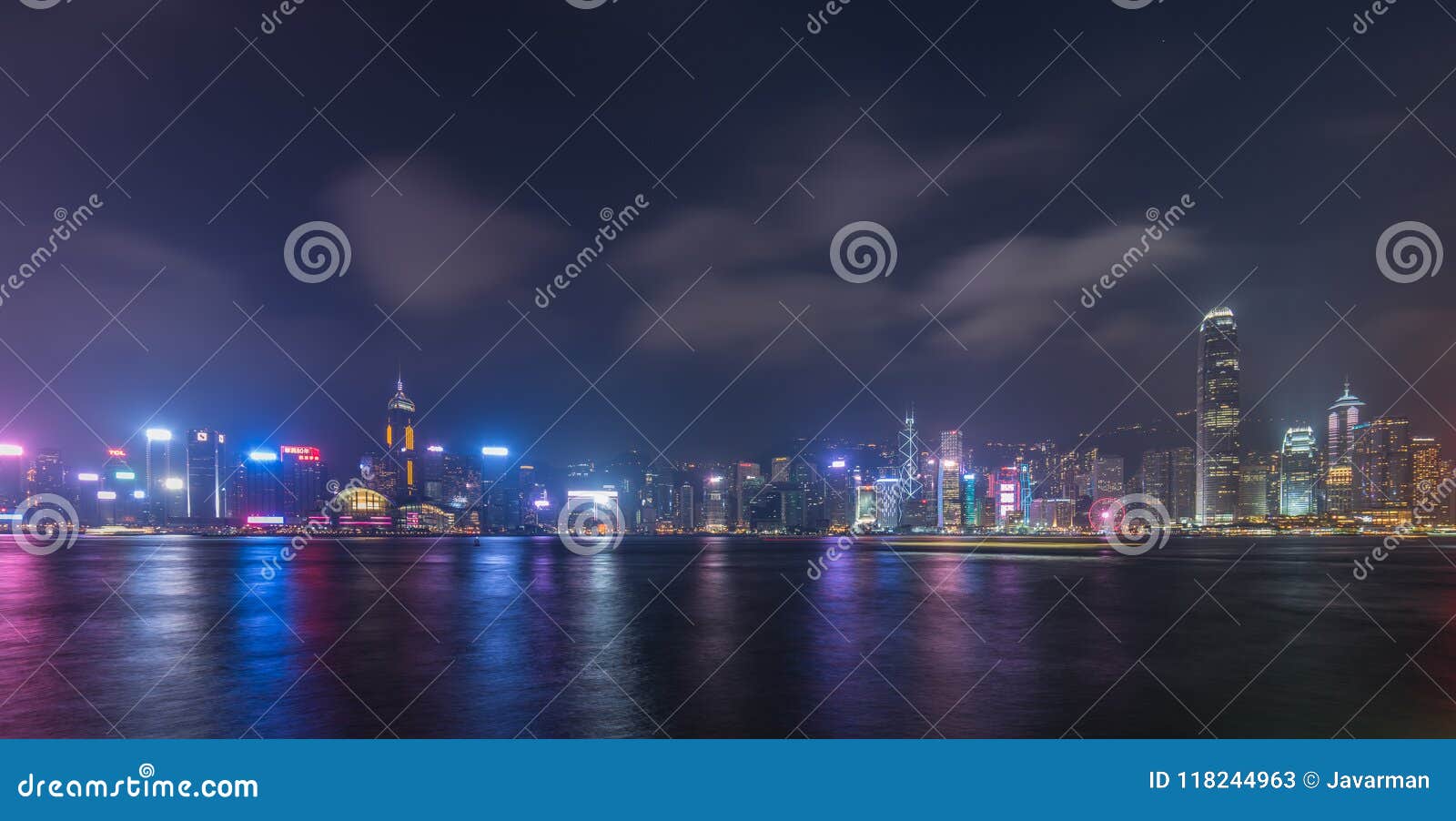 Panoramic View of Hong Kong City Skyline at Night Stock Image - Image ...