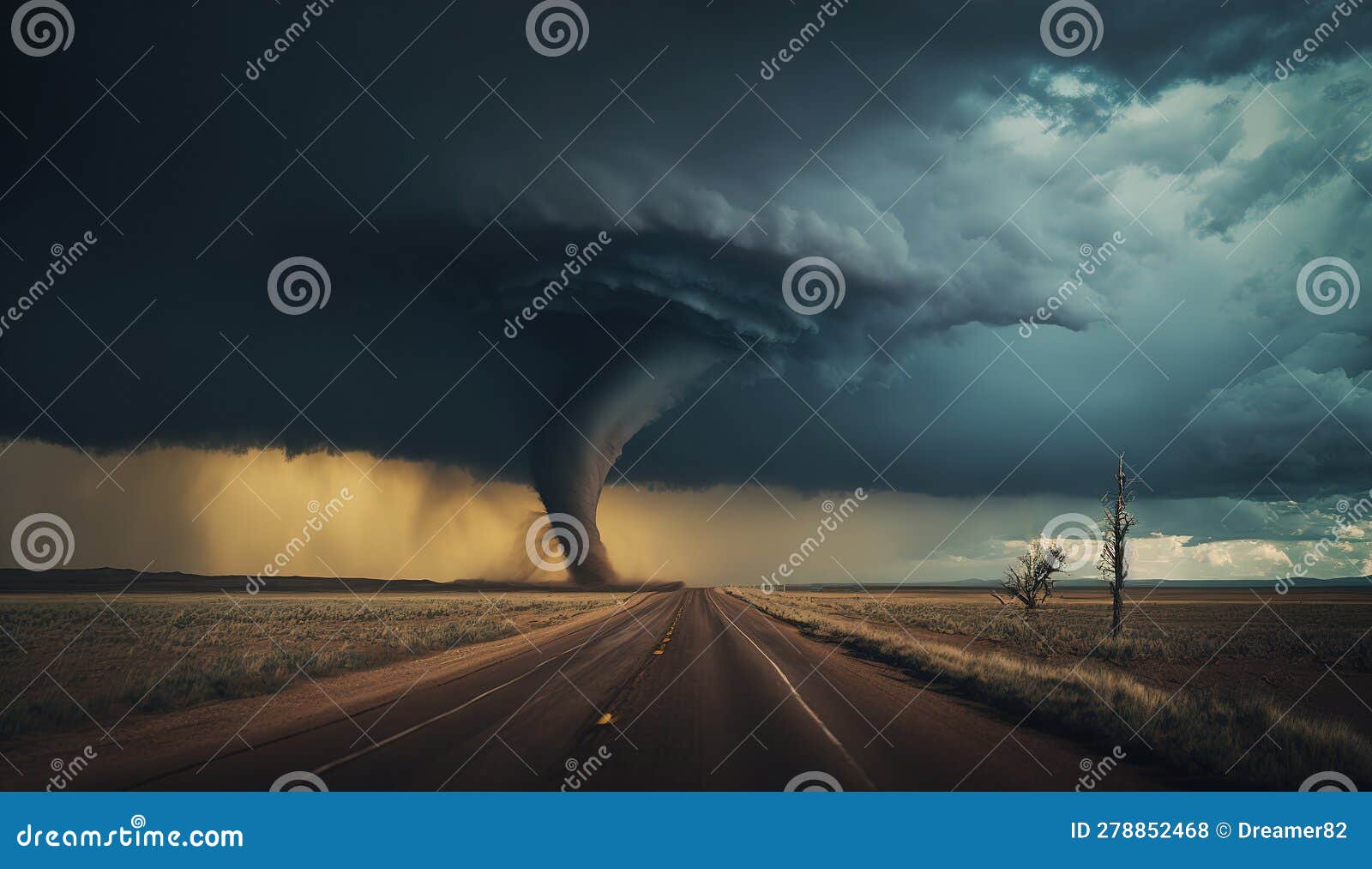 Panoramic View of a Huge Destructive Tornado. Ai Generative Stock ...