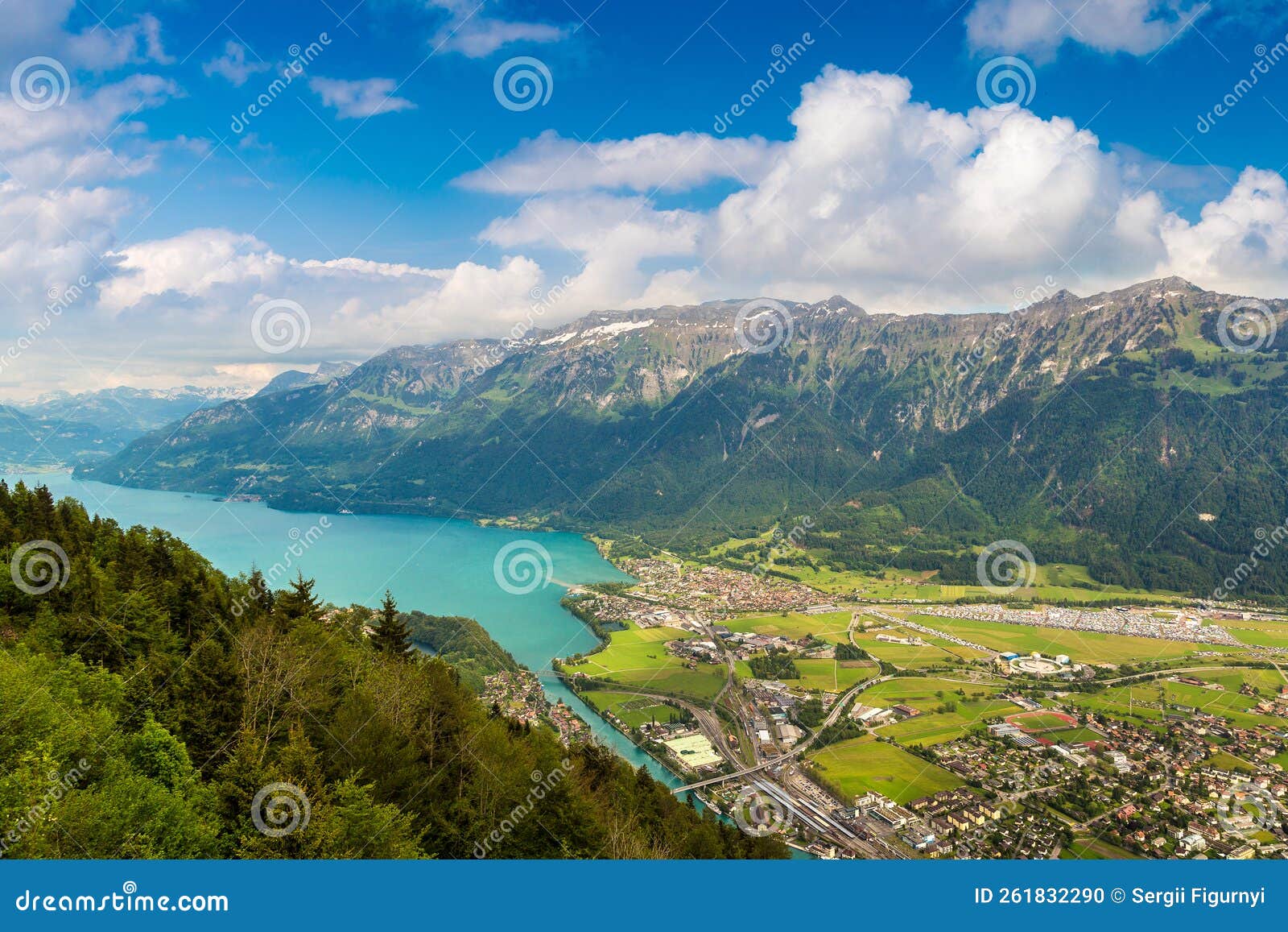 Panoramic View of Interlaken Stock Photo - Image of district, railway ...