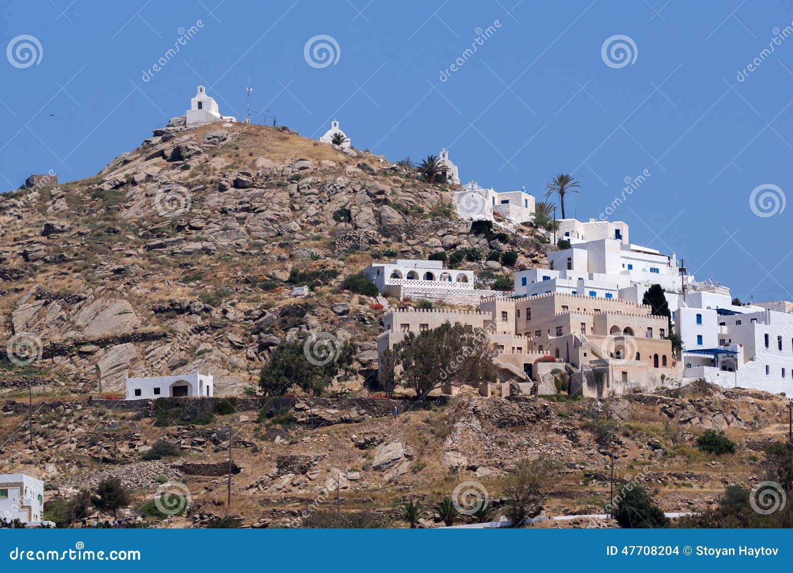 Panoramic View of Ios Island, Cyclades Stock Photo - Image of pool ...