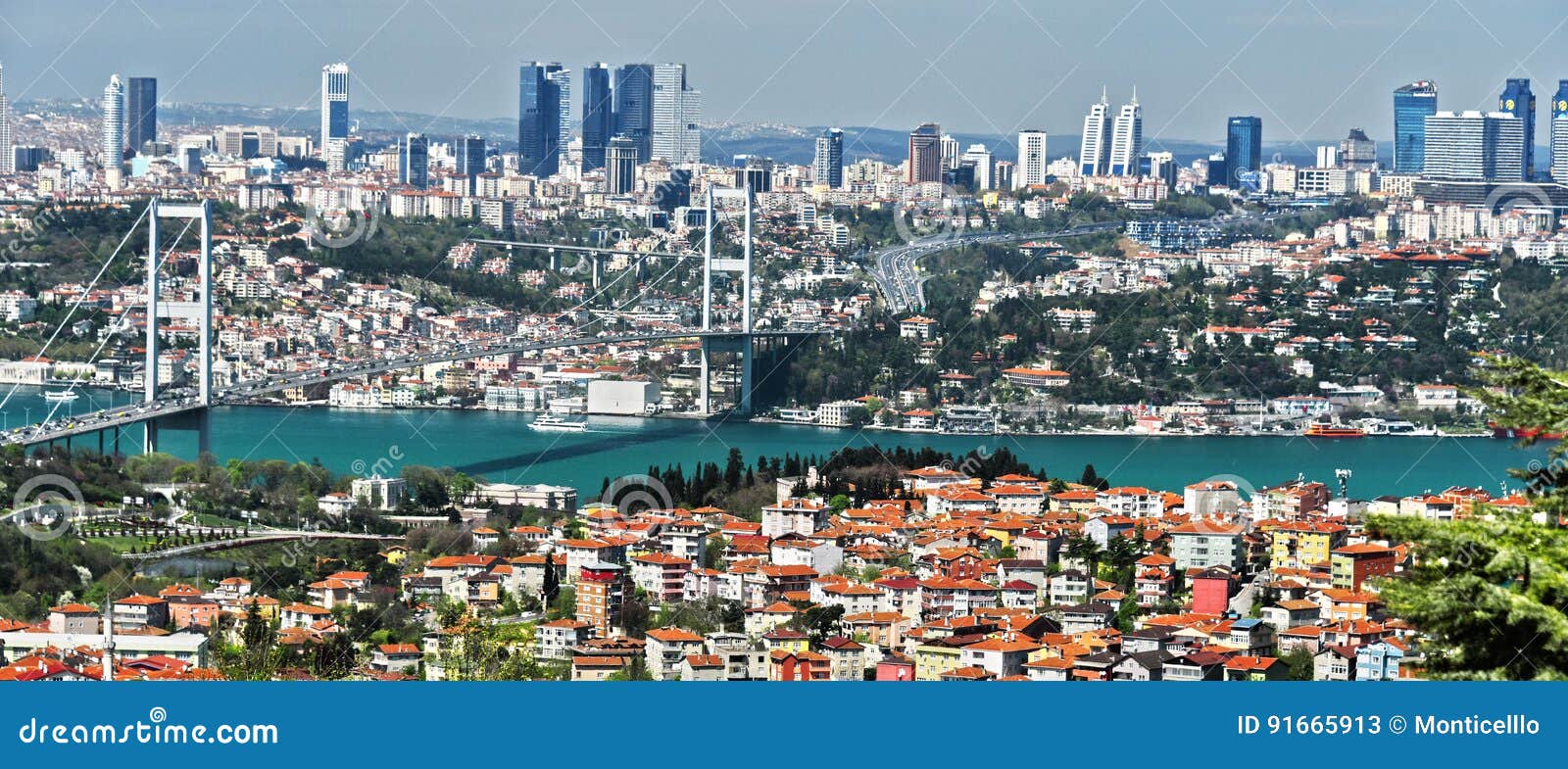 Panoramic View of Istanbul with the Bosphorus Bridge Stock Image ...