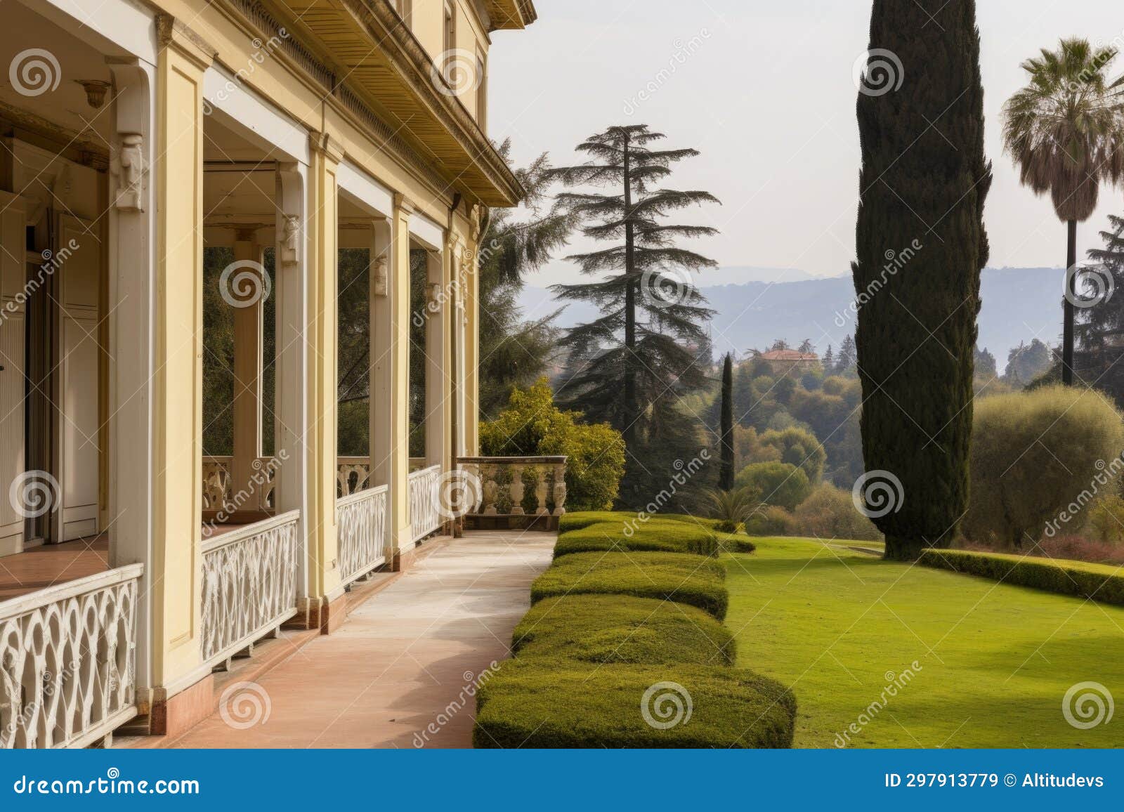 Panoramic View of an Italianate Villa Landscape with Deep Eaves Stock ...