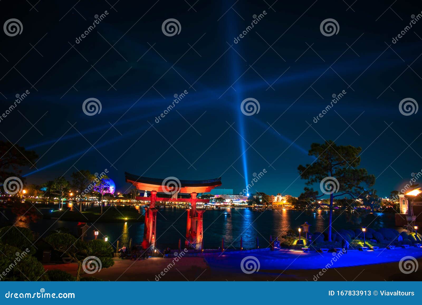 Panoramic View of Japan Arch and Blue Light Rays at Epcot 33 Editorial ...