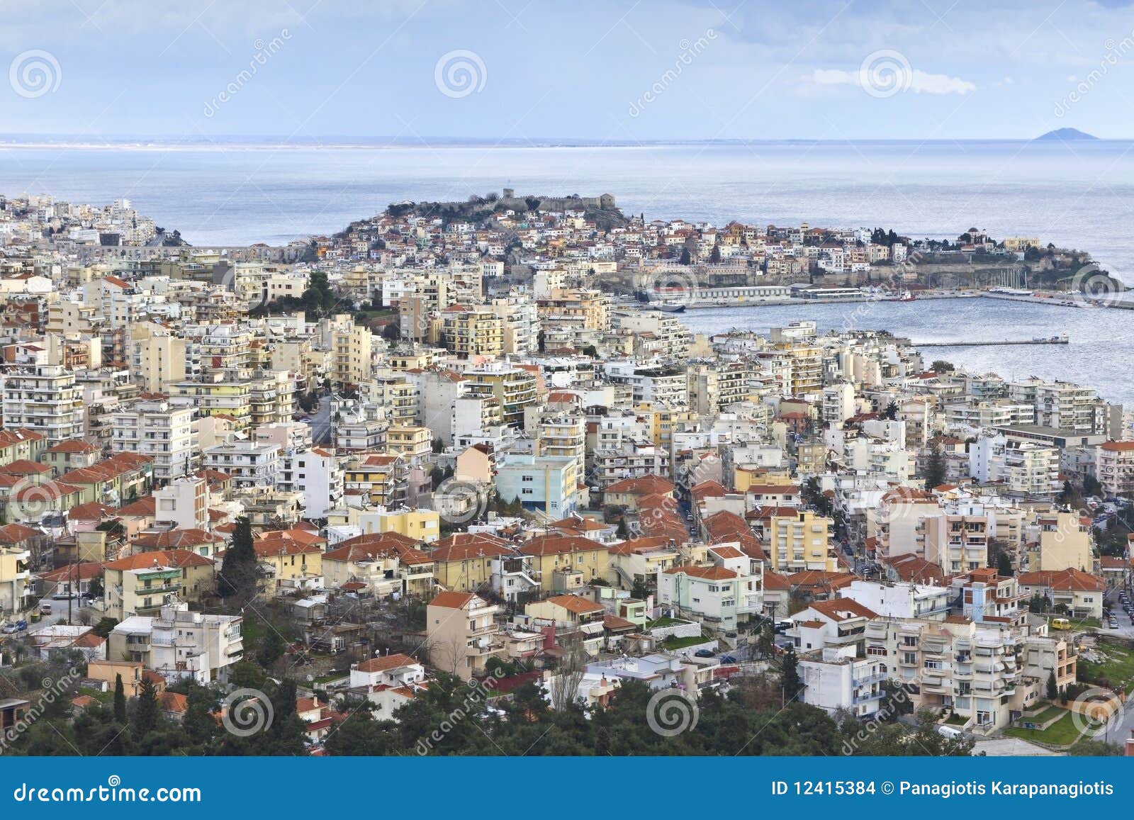 Panoramic View of Kavala City at North Greece Stock Photo - Image of ...