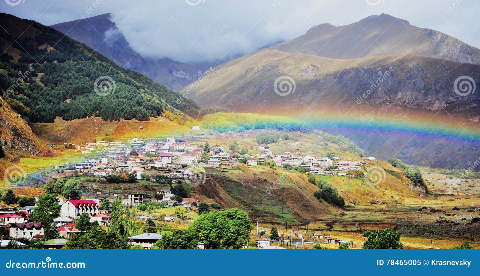 Panoramic View of Kazbegi Town Stock Image - Image of caucasus, tourism ...