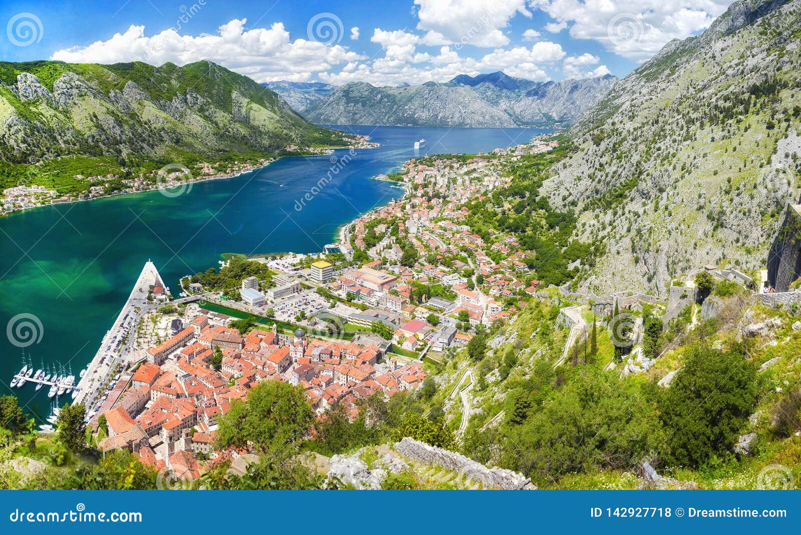 Panoramic View of Kotor Bay Stock Photo - Image of architecture ...