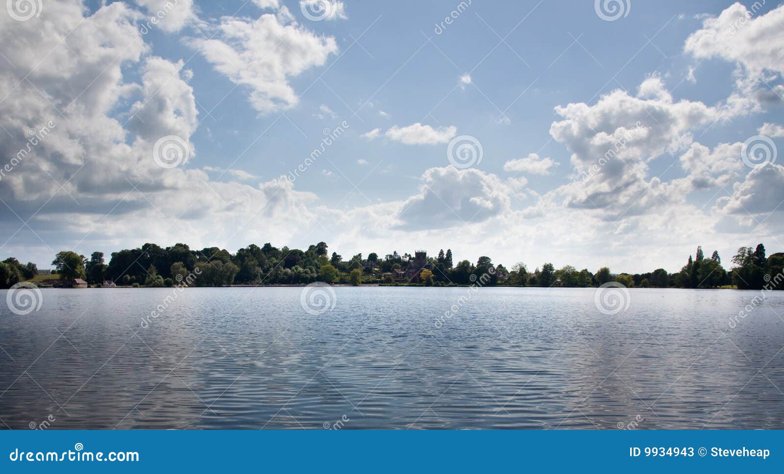 Panoramic View of Lake at Ellesmere Stock Image - Image of rural ...