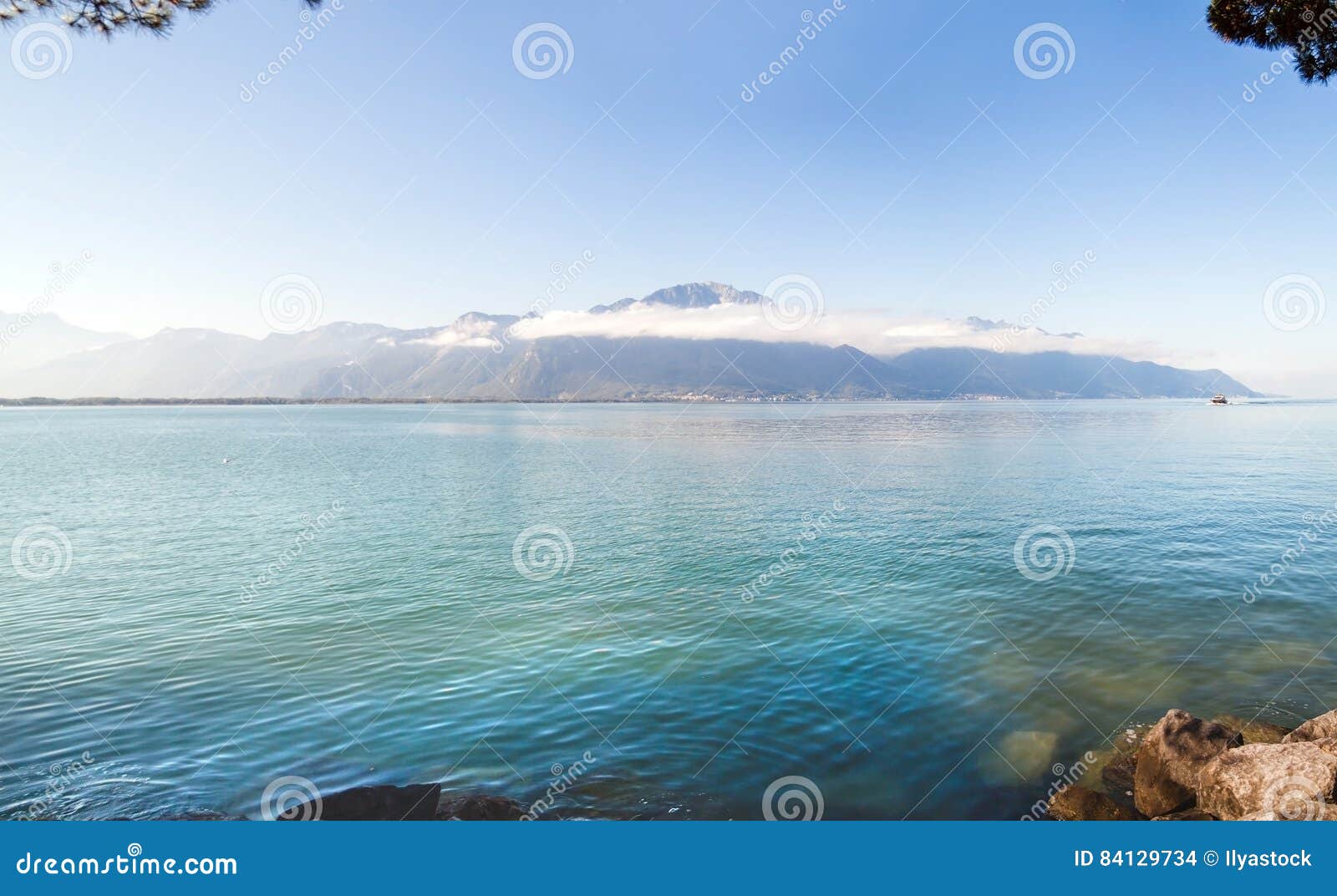 Panoramic View of Lake Geneva and Alps in Switzerland Stock Photo ...