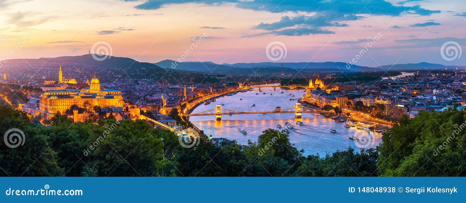 Budapest at sunset stock photo. Image of hill, hungarian - 148048938
