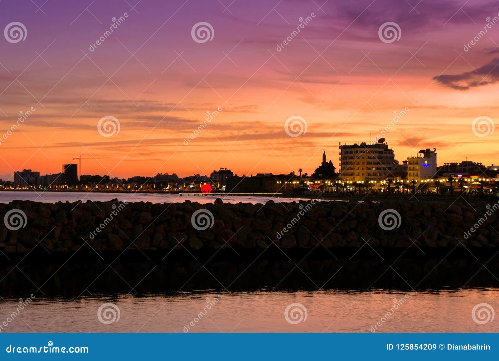 Panoramic View of Larnaca Skyline at Sunset, Seen from the Main Harbour ...