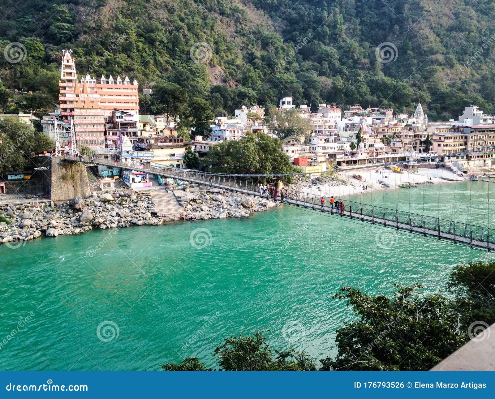 Panoramic View of Laxman Jhula Bridge Over the Ganges River, in ...