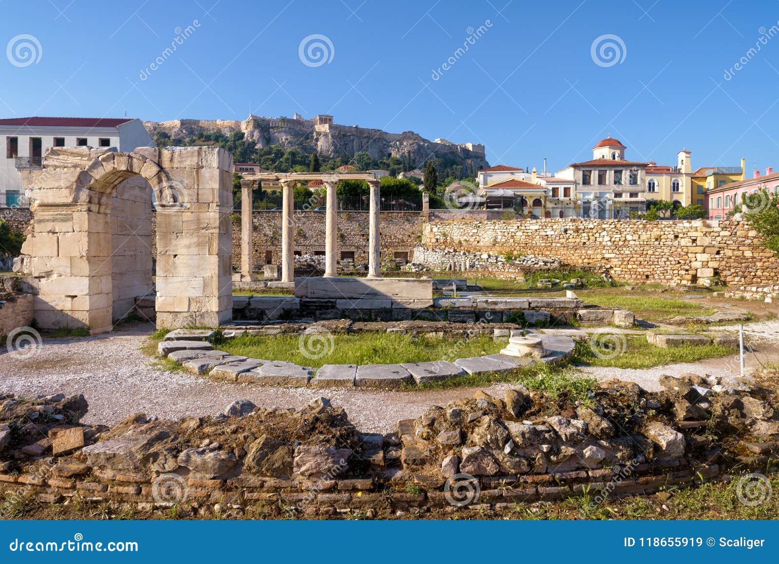 Panoramic View of the Library of Hadrian, Athens, Greece Stock Image ...