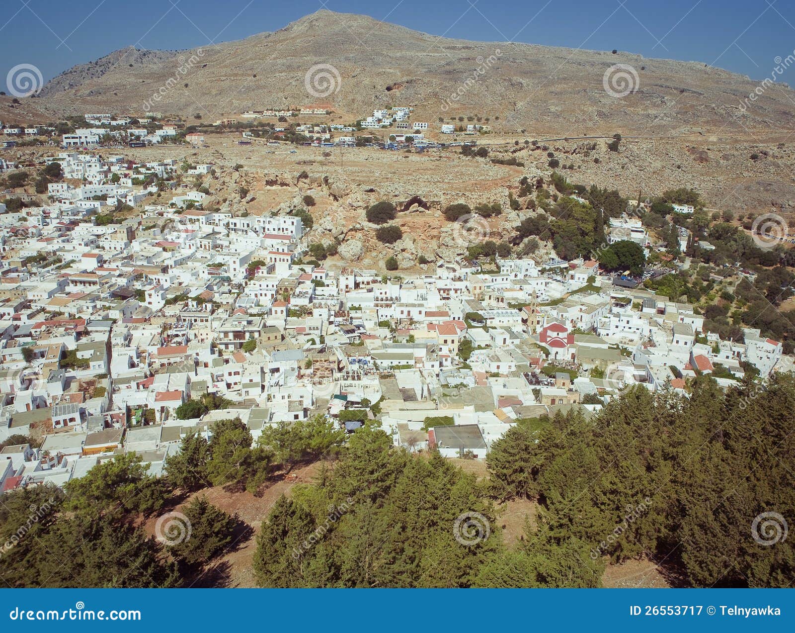 Panoramic View of Lindos, Rhodes Stock Image - Image of architecture ...