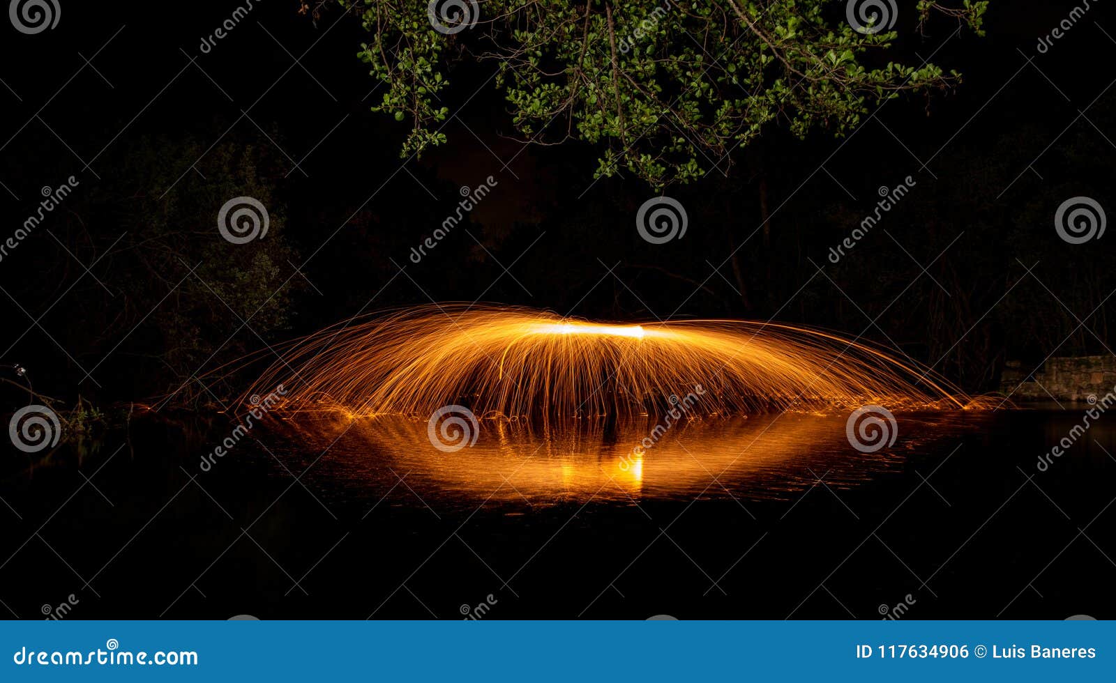Panoramic View of Long Night Exposure on a Stream with Water Stock ...