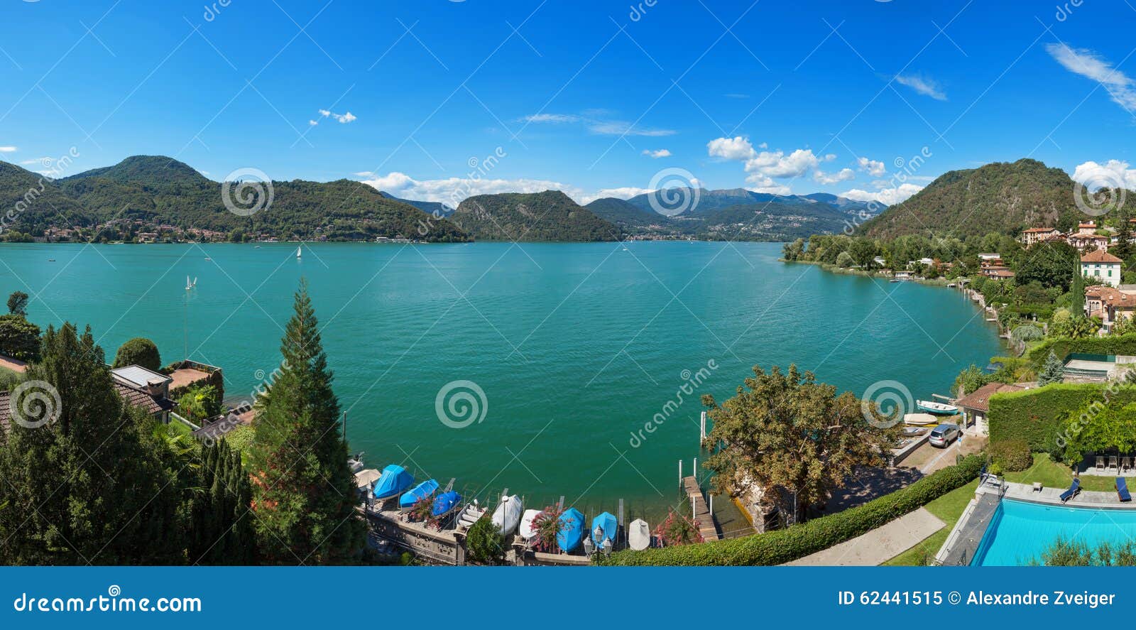 Panoramic View of Lugano Lake Stock Image - Image of tourism, ticino ...