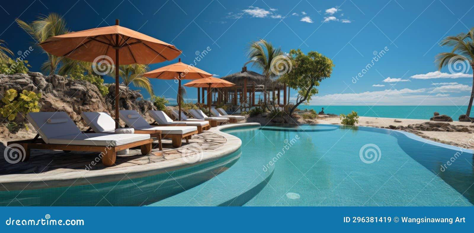 Panoramic View of a Luxury Hotel Swimming Pool on the Beach Stock ...