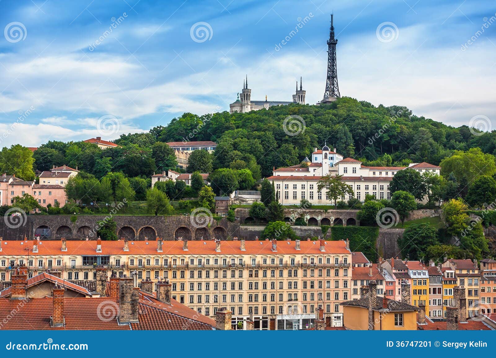 The Panoramic View at Lyon on Basilique De Fourviere Hill. Lyon. Stock ...