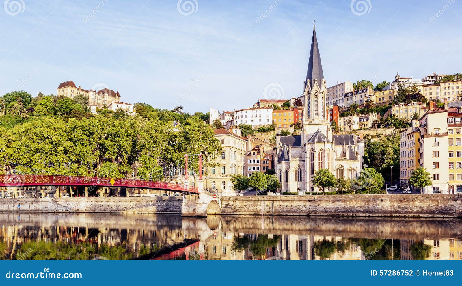 Panoramic View of Lyon with Saone River Stock Photo - Image of barge ...