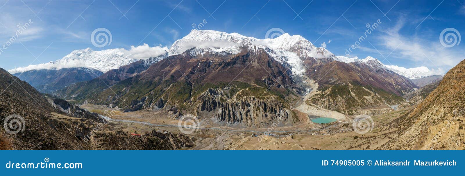 Panoramic View of Manang Valley and Annapurna Mountains Range Stock ...
