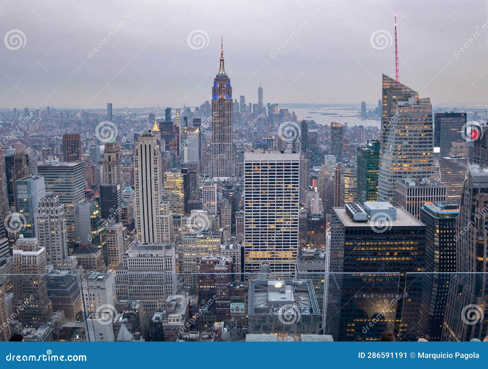 Panoramic View of the Manhattan Skyline at Sunset, with the Empire ...