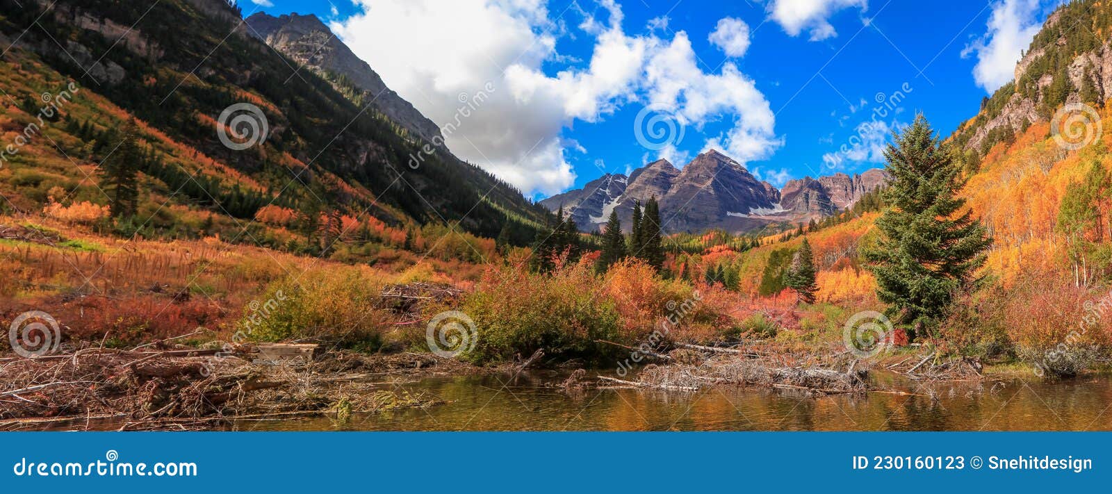 Panoramic View of Maroon Bells Landscape in Autumn Time Stock Image ...