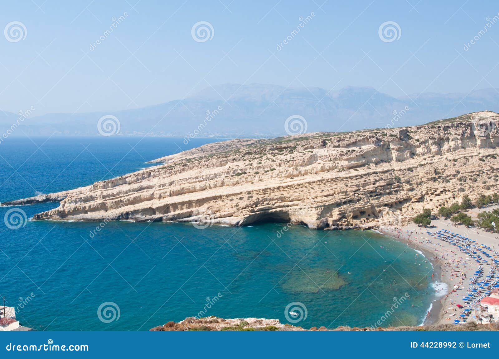 Panoramic View of Matala Caves and Matala Beach on Crete, Greece. Stock ...