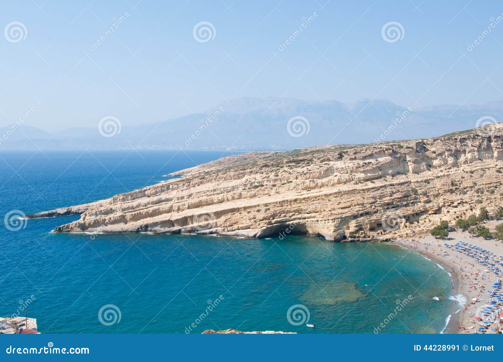 Panoramic View of Matala Caves and Matala Beach on the Crete Island ...