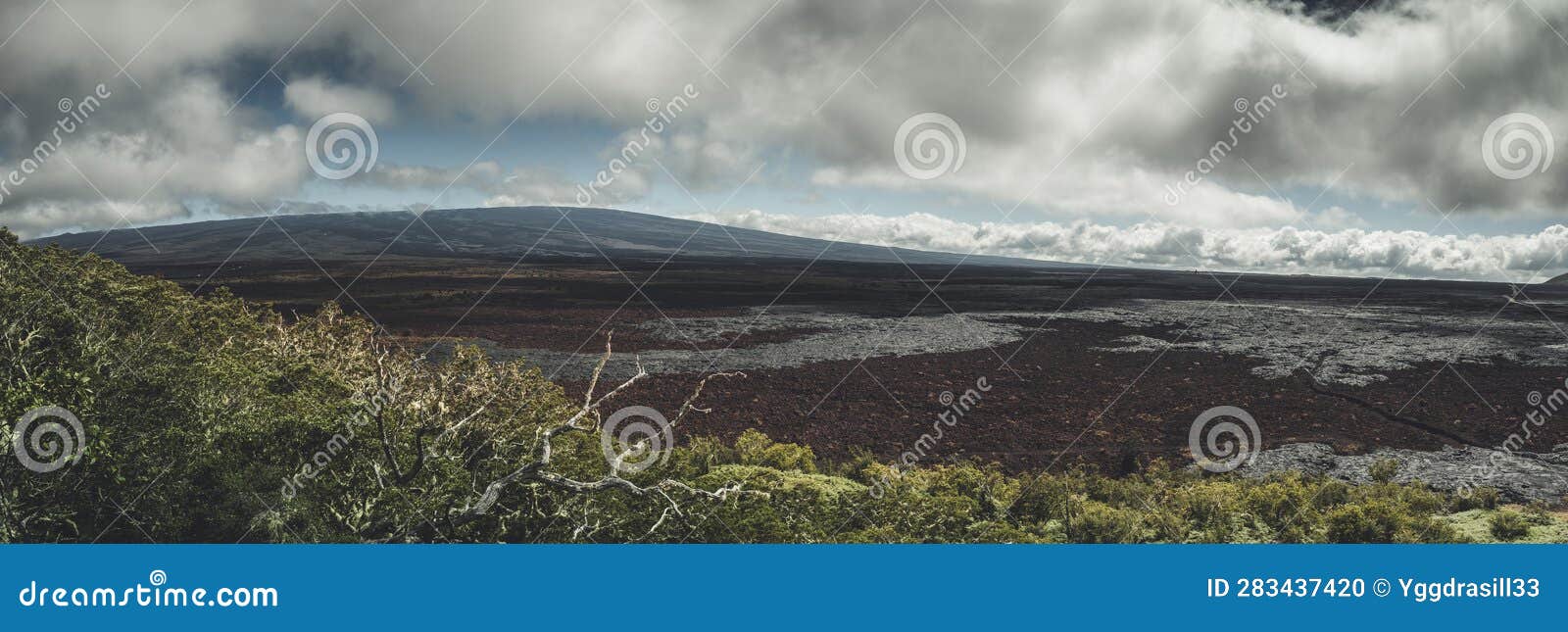 Panoramic View of the Mauna Loa Volcano and Old Lava Fields Stock Photo ...