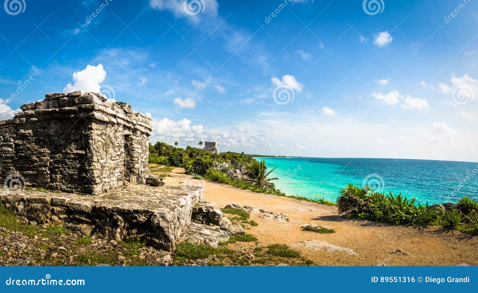 Panoramic View of Mayan Ruins and Caribbean Sea - Tulum, Mexico Stock ...