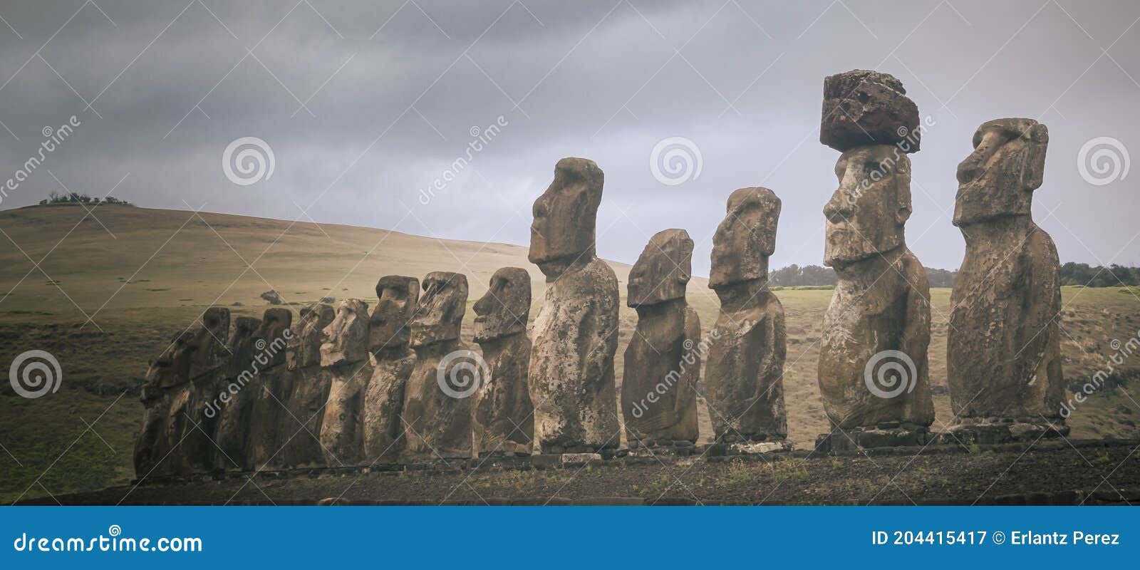 Panoramic View of the Moai of Tongariki on Easter Island Stock Image ...
