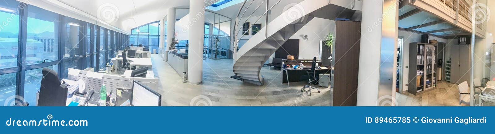 Panoramic View of Modern Office Stock Image - Image of business, tables ...