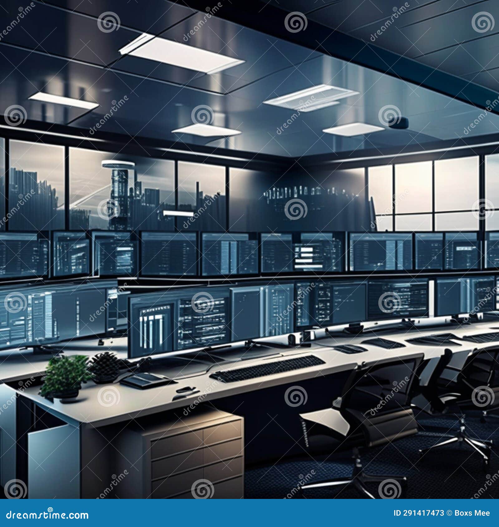 Panoramic View of Modern Office Interior. Workplace Concept Stock ...