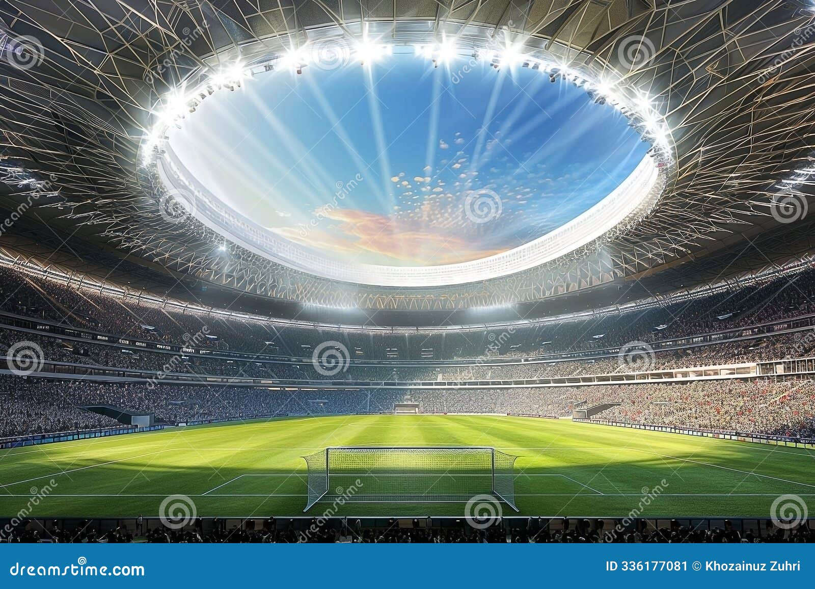 Panoramic View of Modern Soccer Stadium with Dome Ceiling and Packed ...