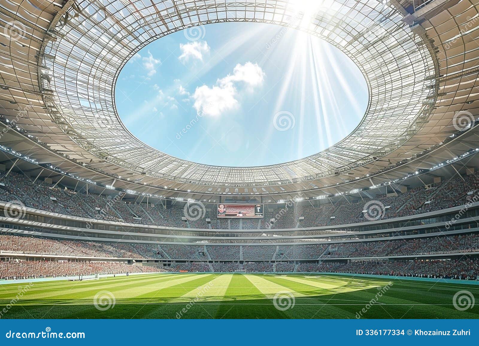 Panoramic View of Modern Soccer Stadium with Dome Ceiling and Packed ...