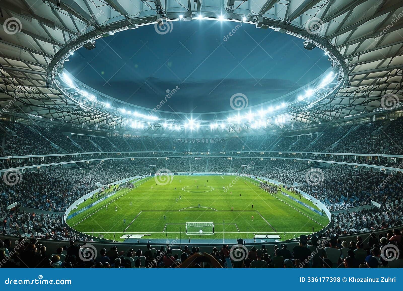 Panoramic View of Modern Soccer Stadium with Dome Ceiling and Packed ...