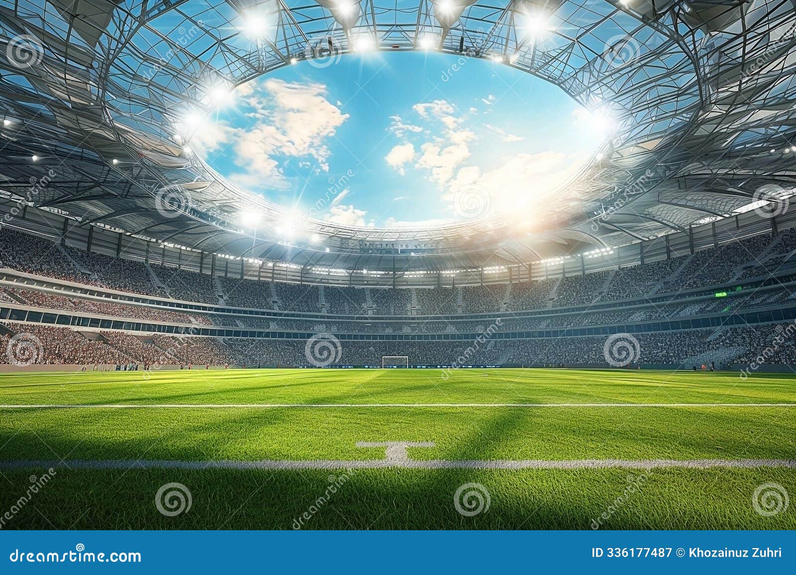Panoramic View of Modern Soccer Stadium with Dome Ceiling and Packed ...