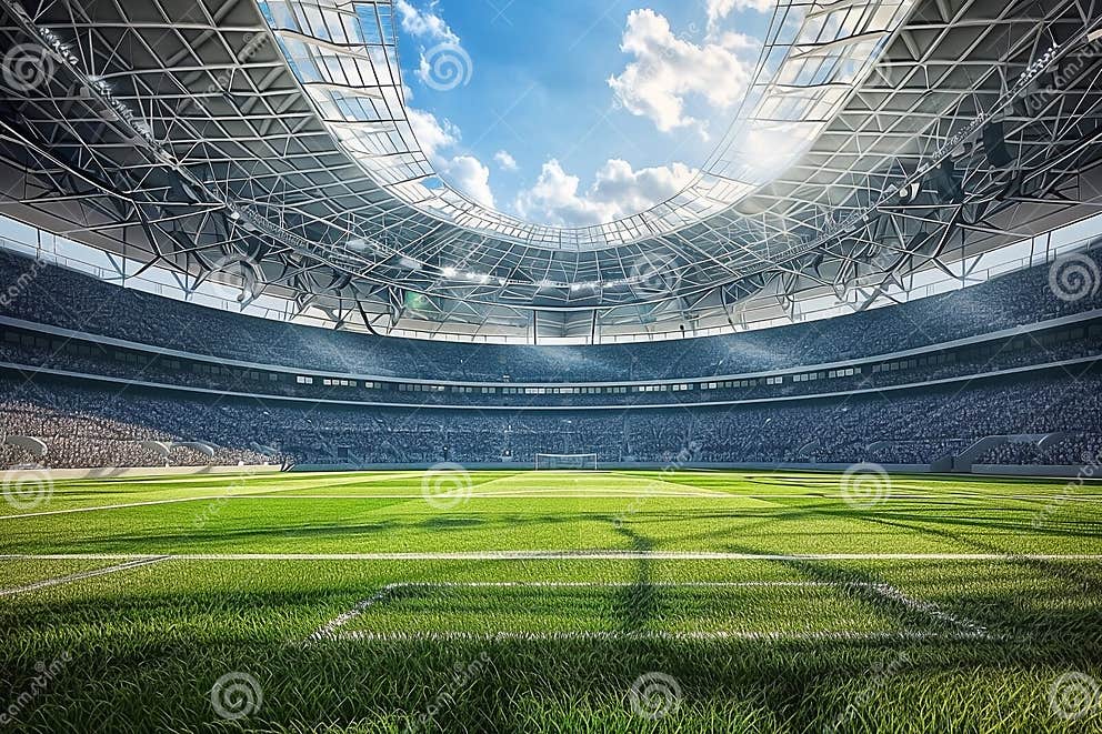 Panoramic View of Modern Soccer Stadium with Dome Ceiling and Packed ...