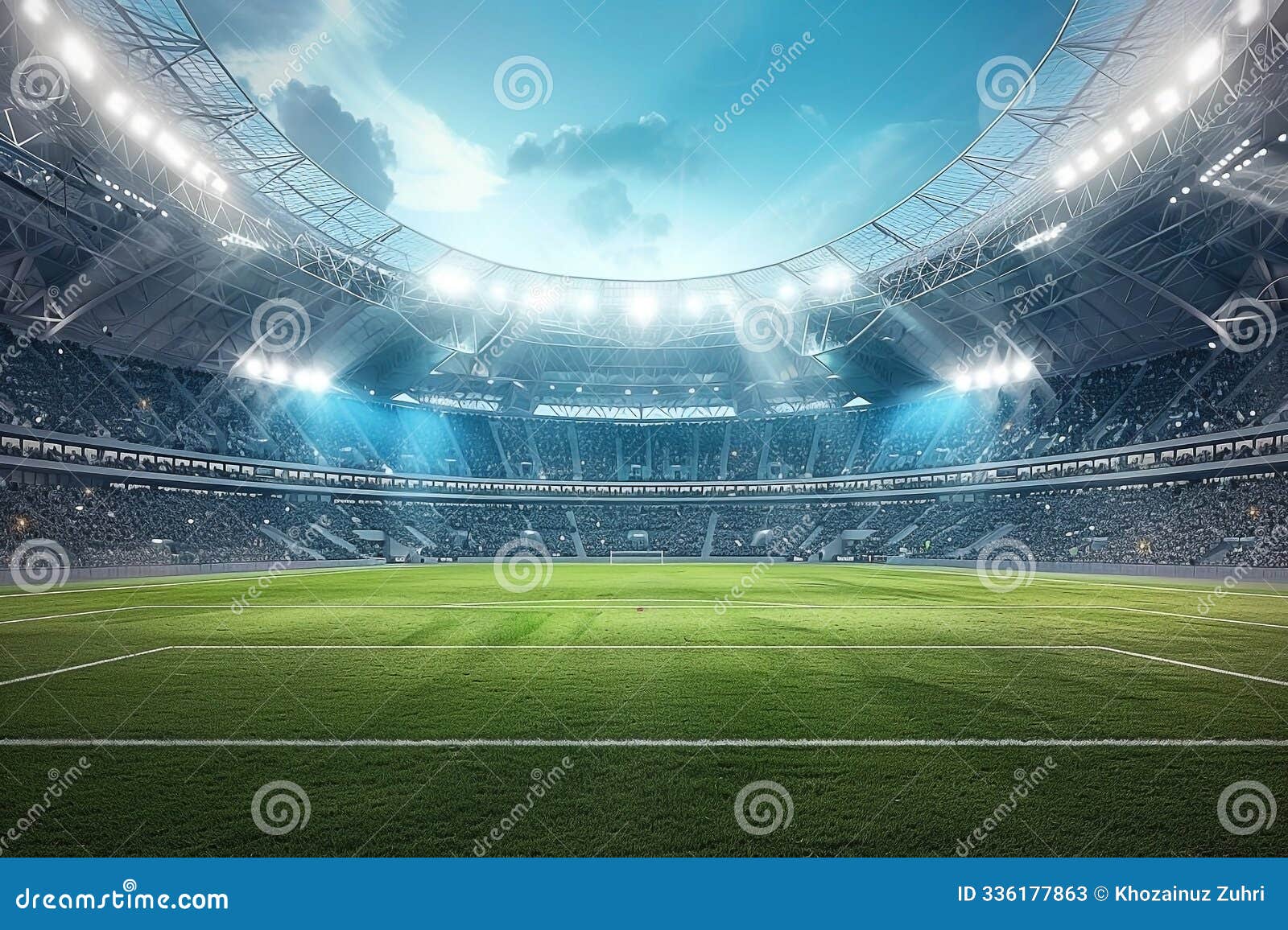 Panoramic View of Modern Soccer Stadium with Dome Ceiling and Packed ...