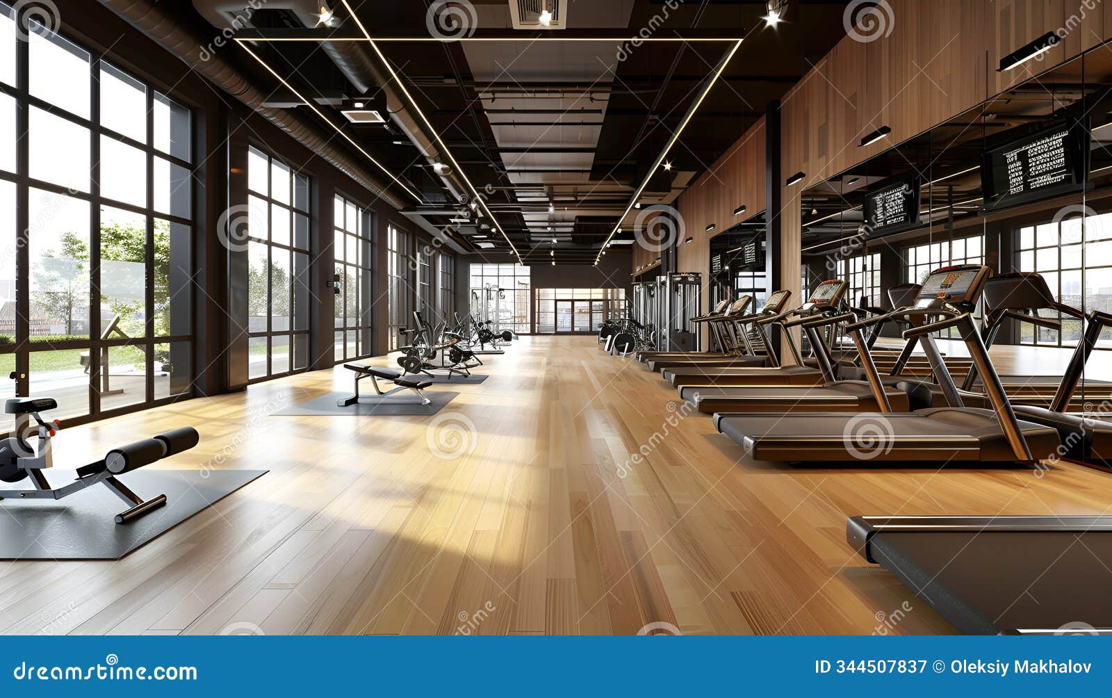 Panoramic View of Modern Style Gym Interior Stock Image - Image of ...