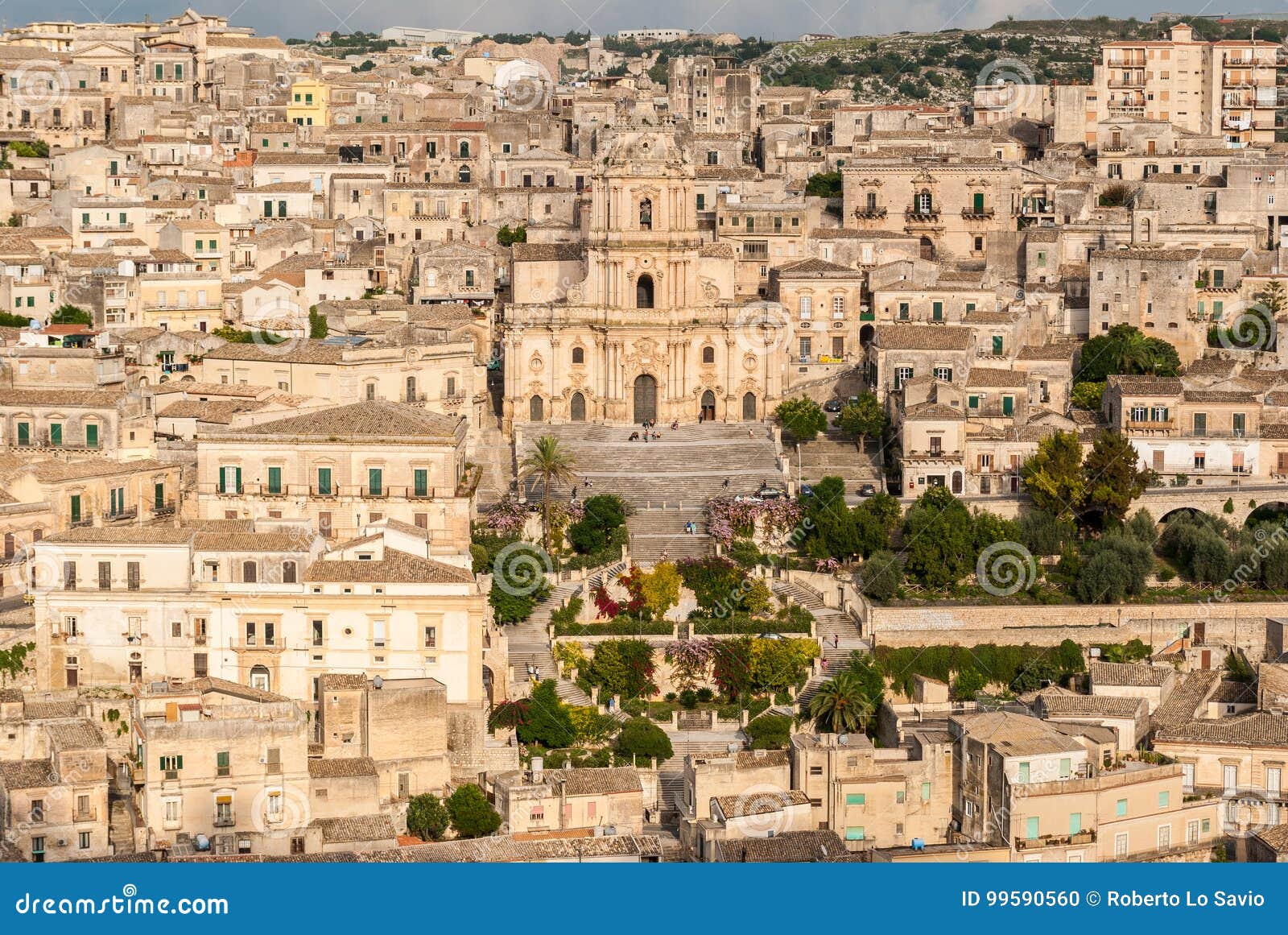 Panoramic View of Modica, with the Cathedral of San Giorgio Stock Photo ...