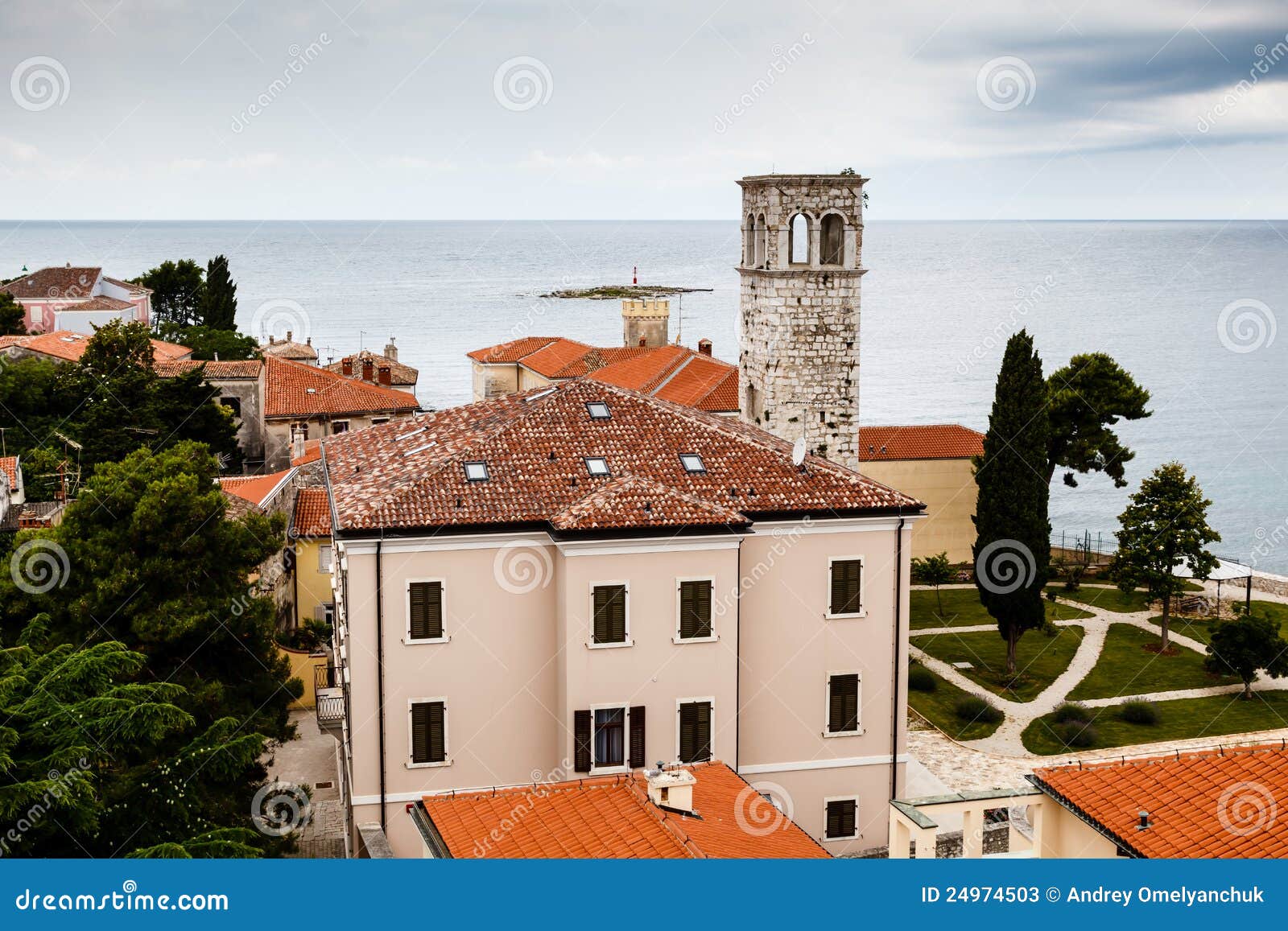 Panoramic View on Monastery Tower in Porec Stock Image - Image of ...