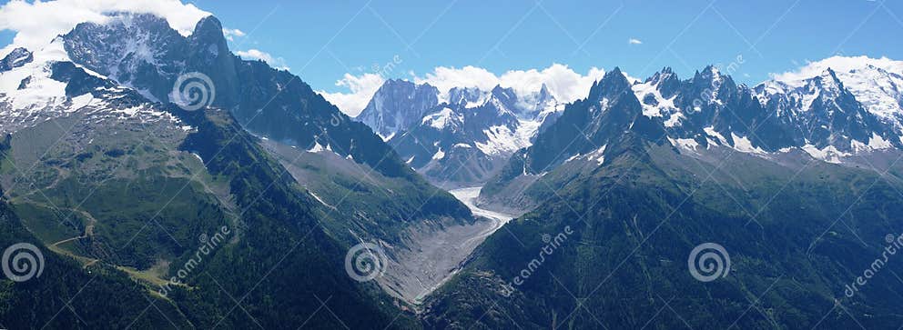 Panoramic View on Mont-Blanc Massive Stock Photo - Image of montblanc ...