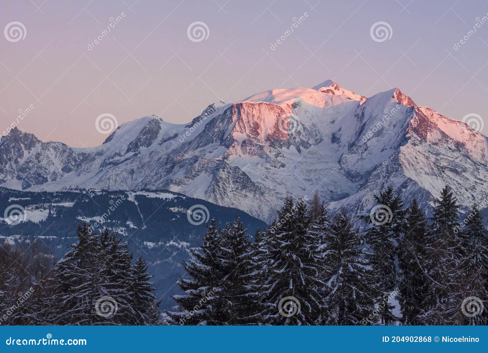 Panoramic View of Mont Blanc Mountain in the Alps, Sunset, Chamonix ...