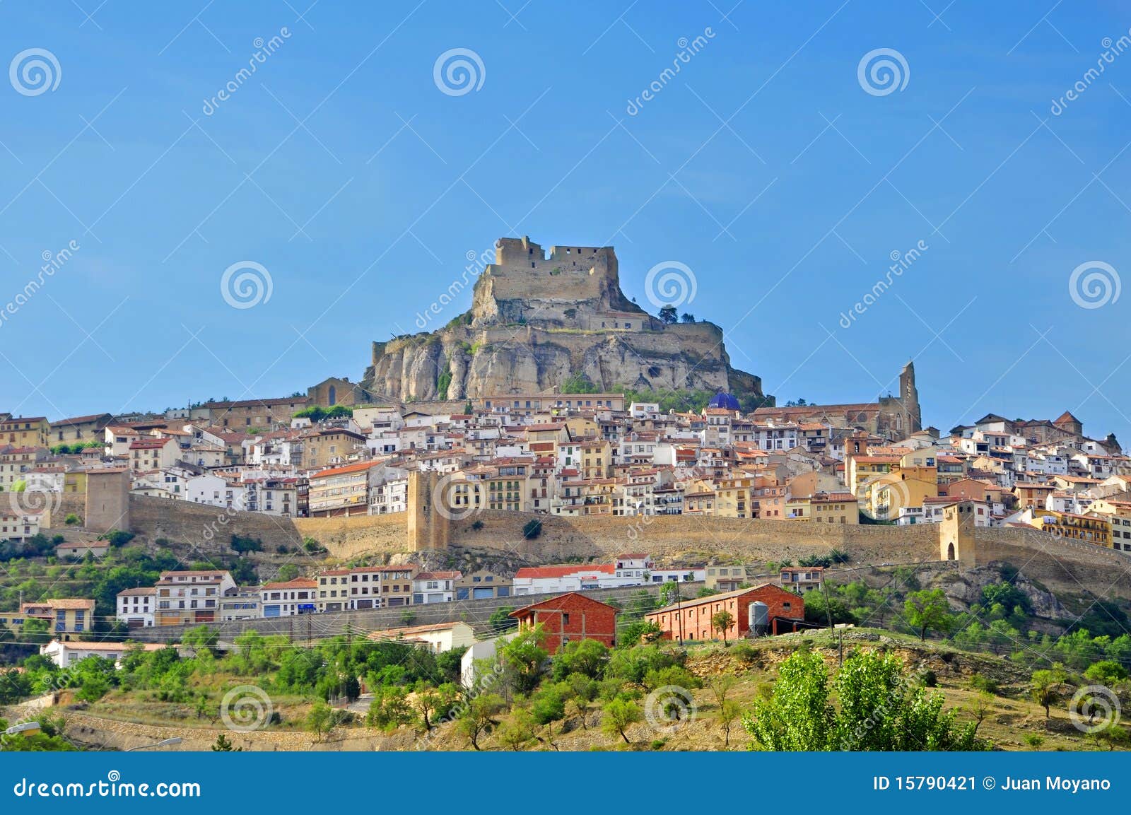 A Panoramic View of Morella Stock Image - Image of buildings, castle ...