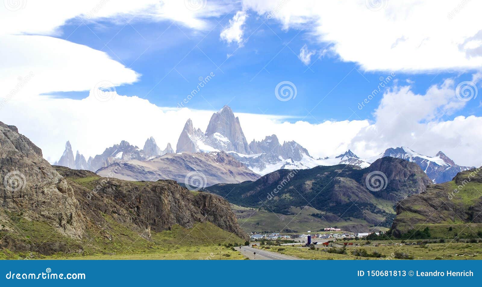 A Panoramic View of the Mount Fitz Roy Over the Blue Sky with Some ...