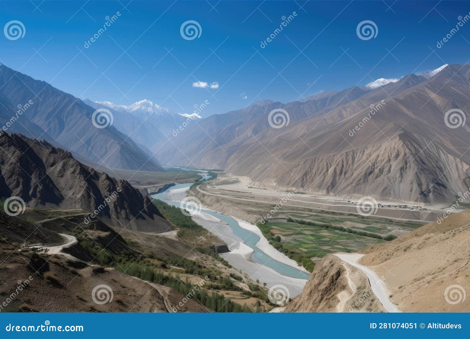 Panoramic View of Mountain Range, with Winding Road and Crystal-clear ...
