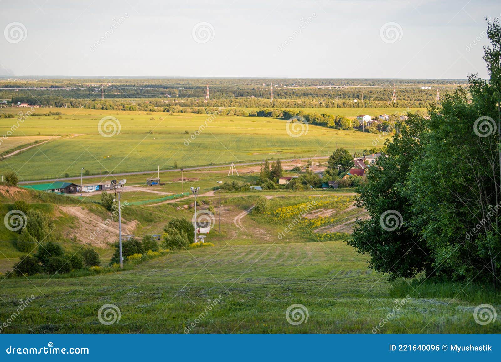 Panoramic View from the Mountain To Small Rural Settlement among Fields ...